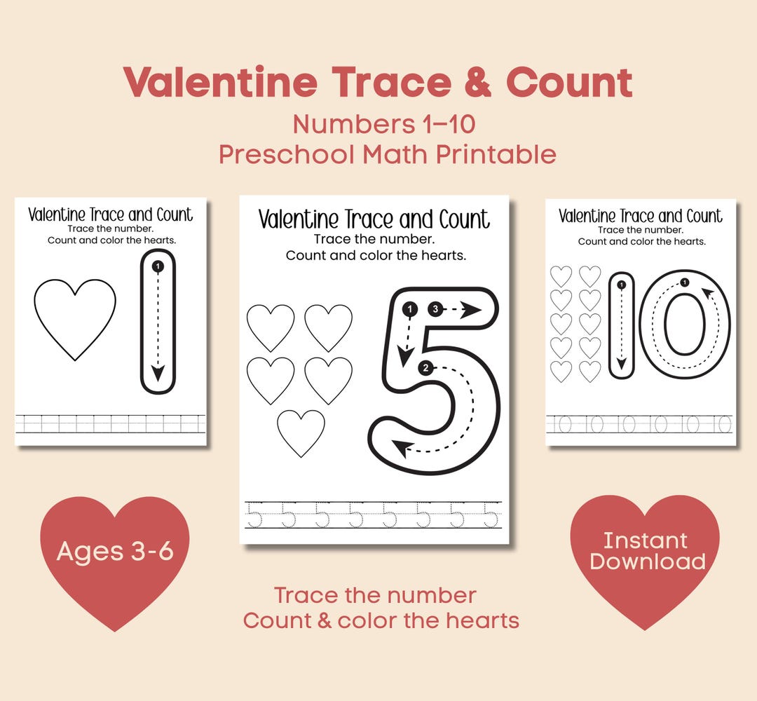 Números del 1 al 10 para San Valentín / Matemáticas preescolares ...