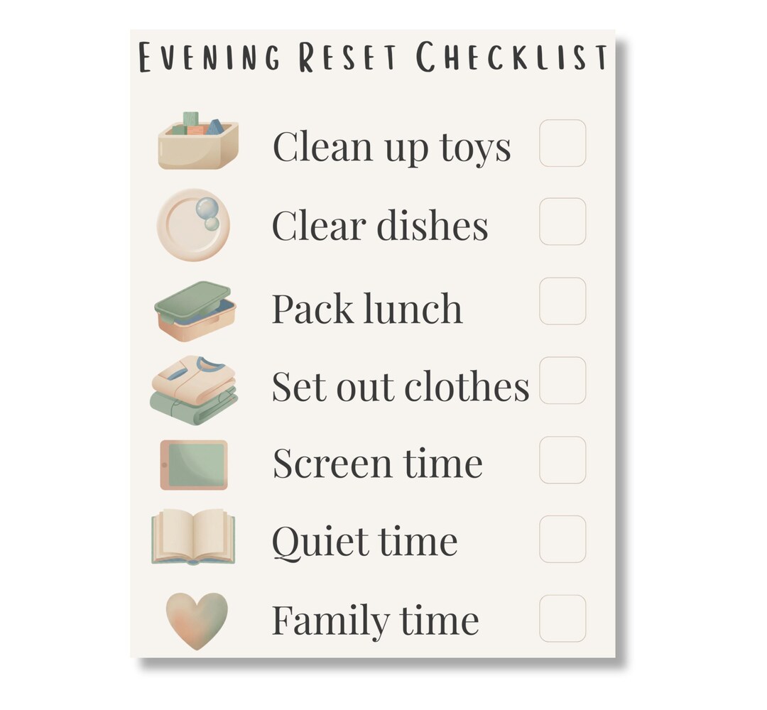 Evening Reset Routine Chart Printable, Family Checklist, Kids Evening ...