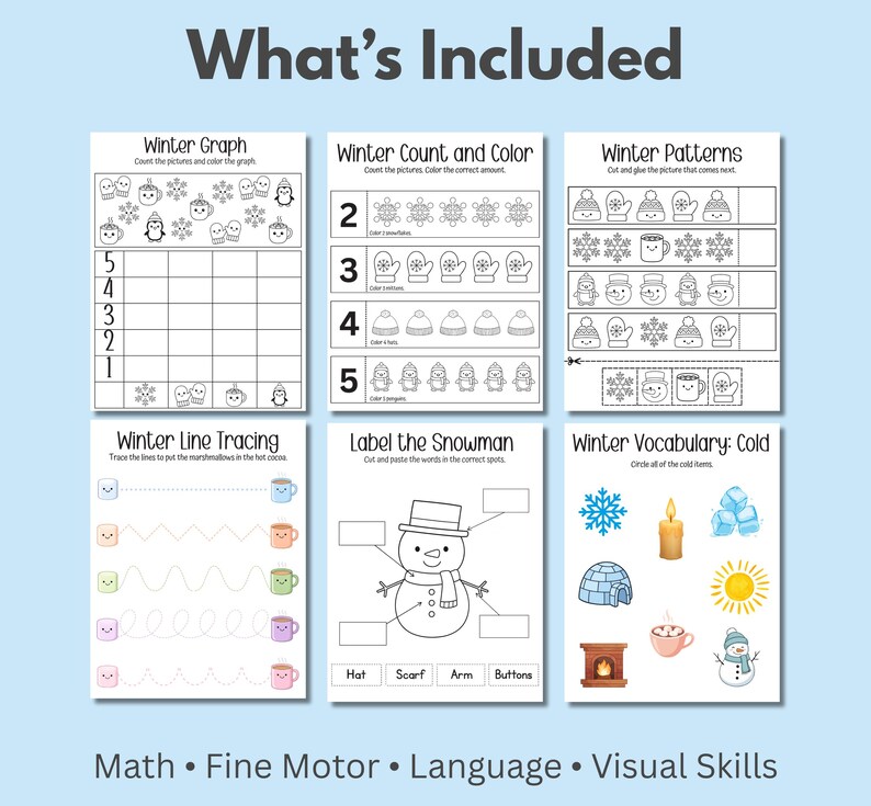 Winter Preschool Learning Bundle | Activities for Pre-k | Math, Fine ...