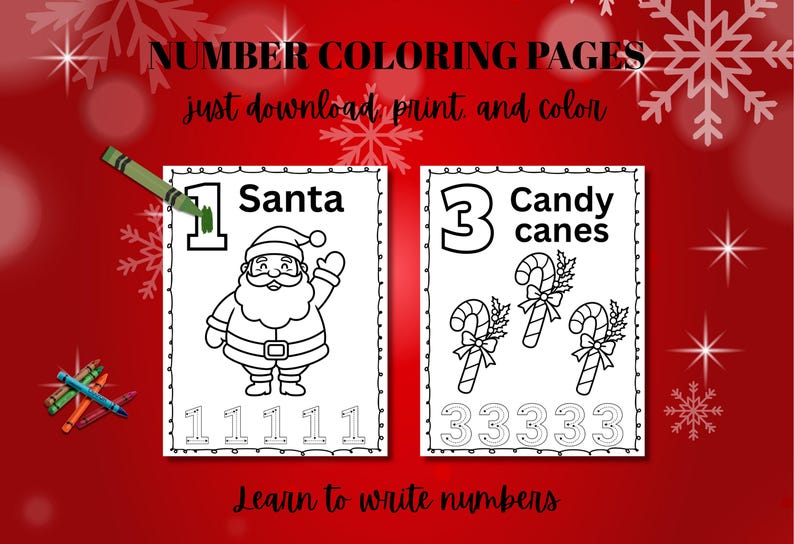 Christmas Numbers Coloring Pages, 1-10 Counting Worksheets, Number ...