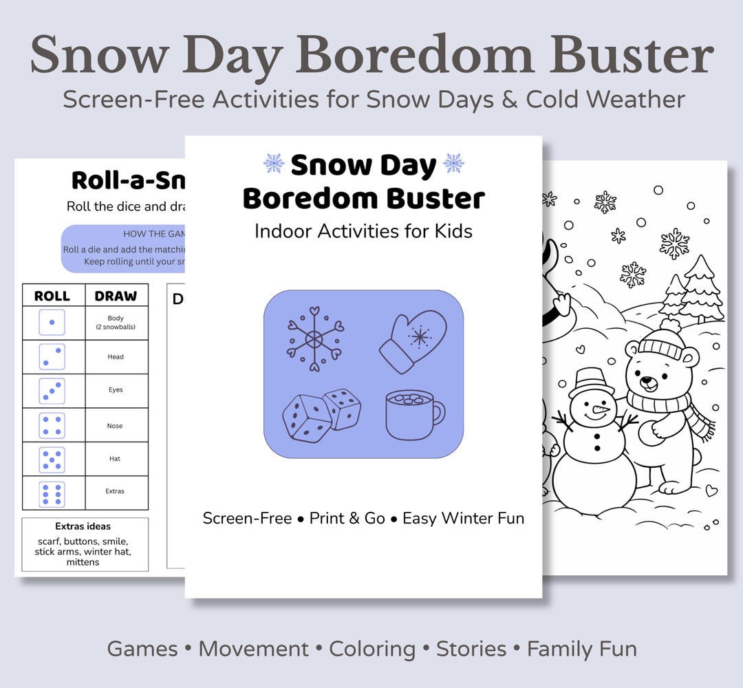 Snow Day Activity Pack for Kids, Indoor Printable Games & Winter ...