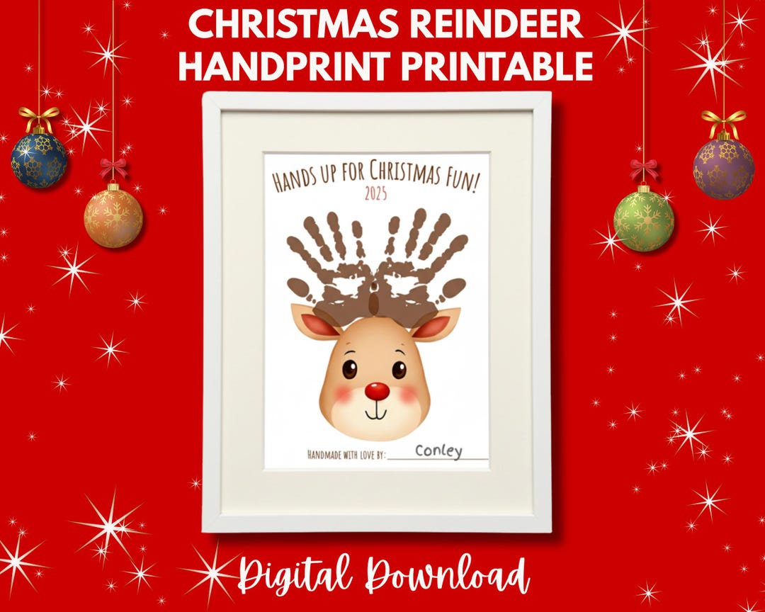 Christmas Reindeer Handprint Craft Printable | Kids Holiday Keepsake ...