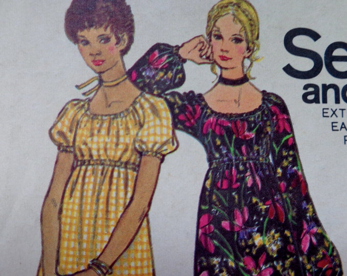 70s Empire Waist Boho Dress Pattern Butterick 6124 Size Medium Maxi ...