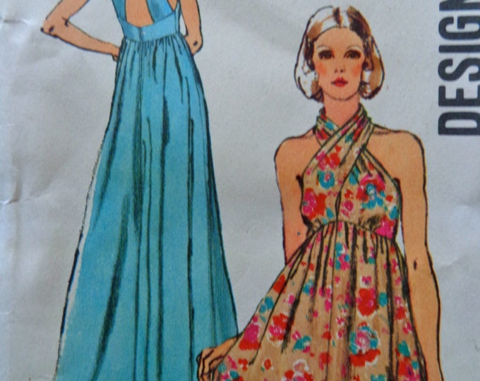 70s Wrap Neck Halter Evening Dress Pattern Size 10 Simplicity 5364 Maxi ...