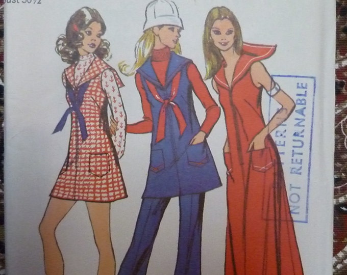 70s Maxi Dress Sailor Collar Pattern W Bell Bottoms Bust 30.5 ...