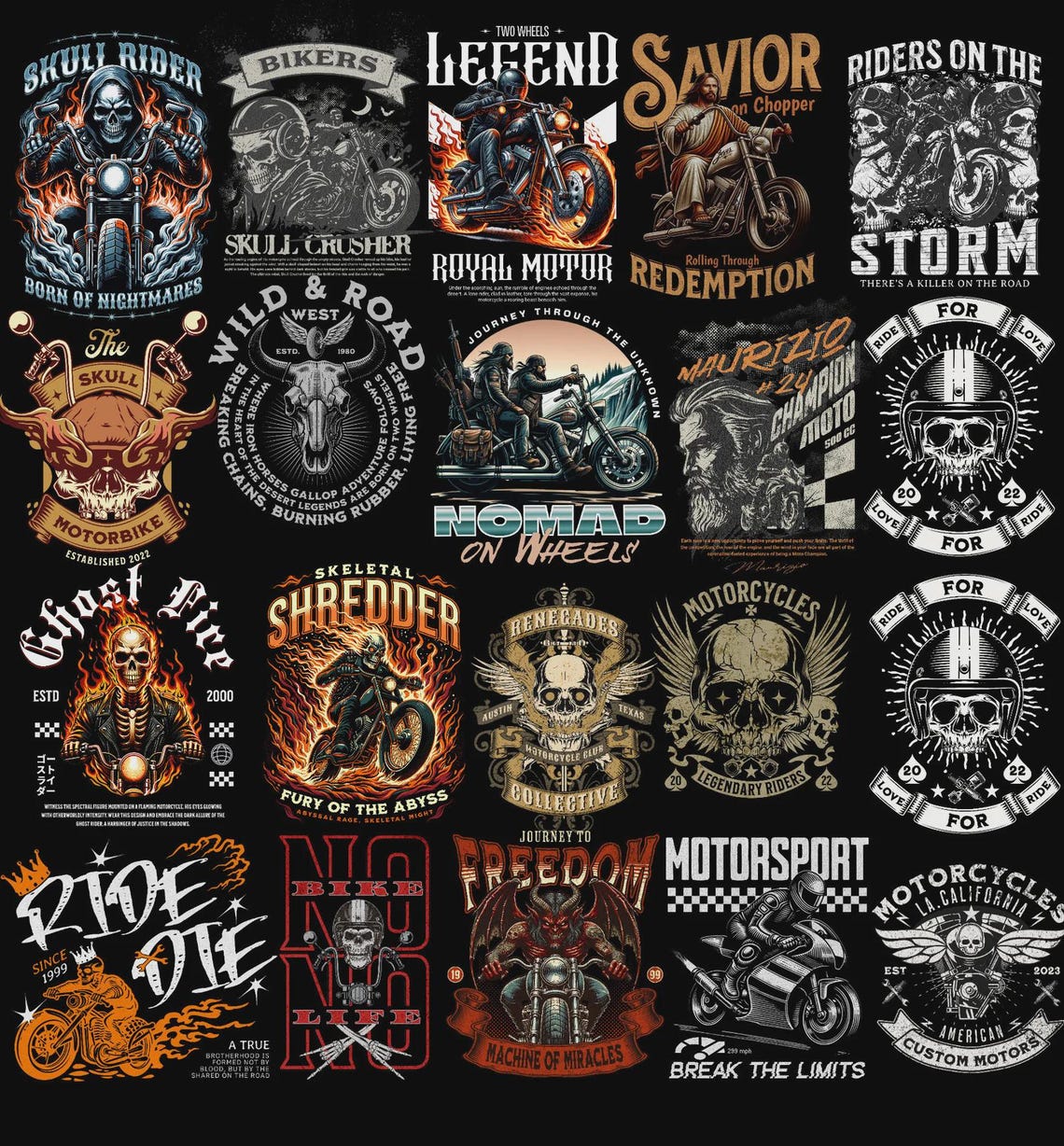 Streetwear Motorcycle Biker T-shirt Bundle | PNG Graphic Pack for Biker ...