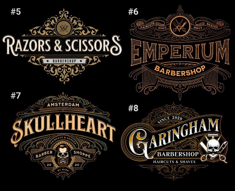Custom Victorian Barber Shop Logo Bundle | Elegant Vintage and Retro ...