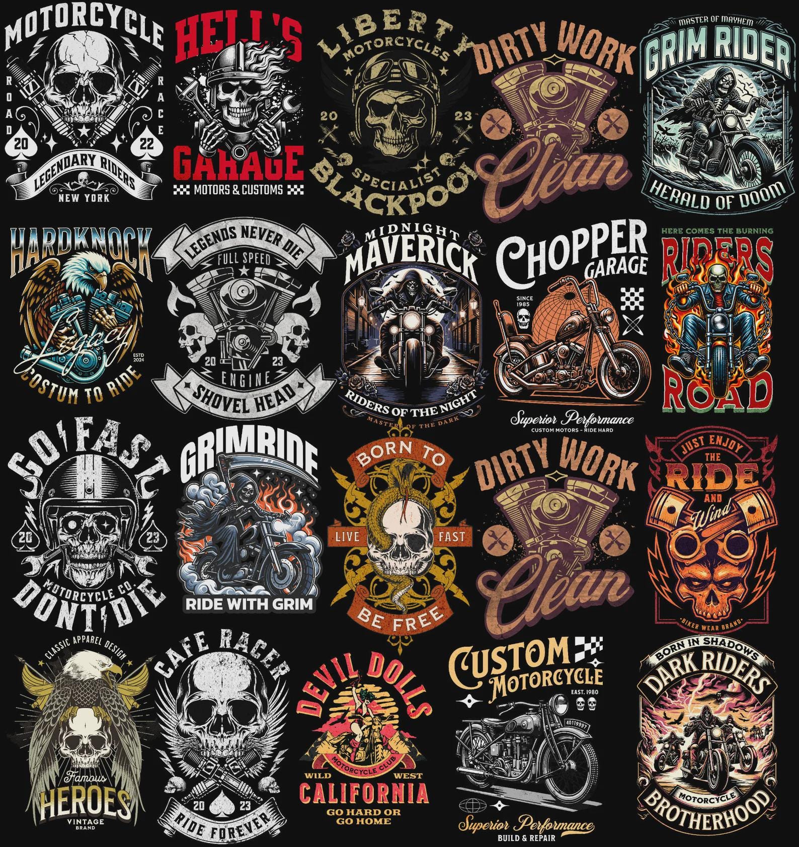 Streetwear Motorcycle Biker T-shirt Bundle | PNG Graphic Pack for Biker ...