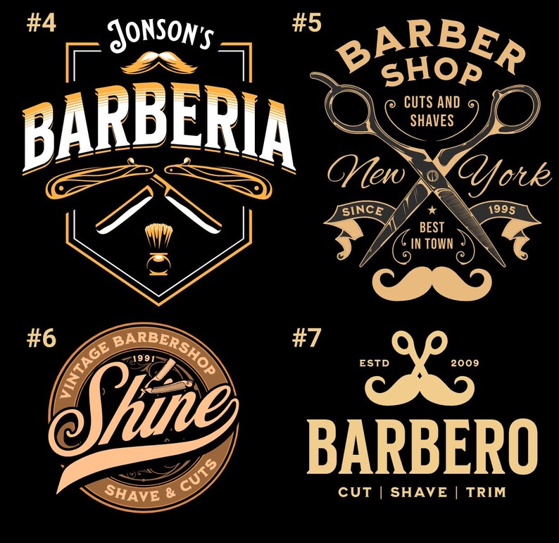 Barber Shop Logo Bundle | Vintage Retro Hair Stylist Branding | PNG ...