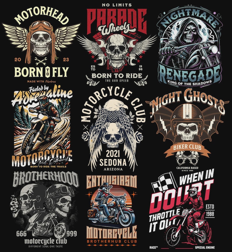 Streetwear Motorcycle Biker T-shirt Bundle | PNG Graphic Pack for Biker ...