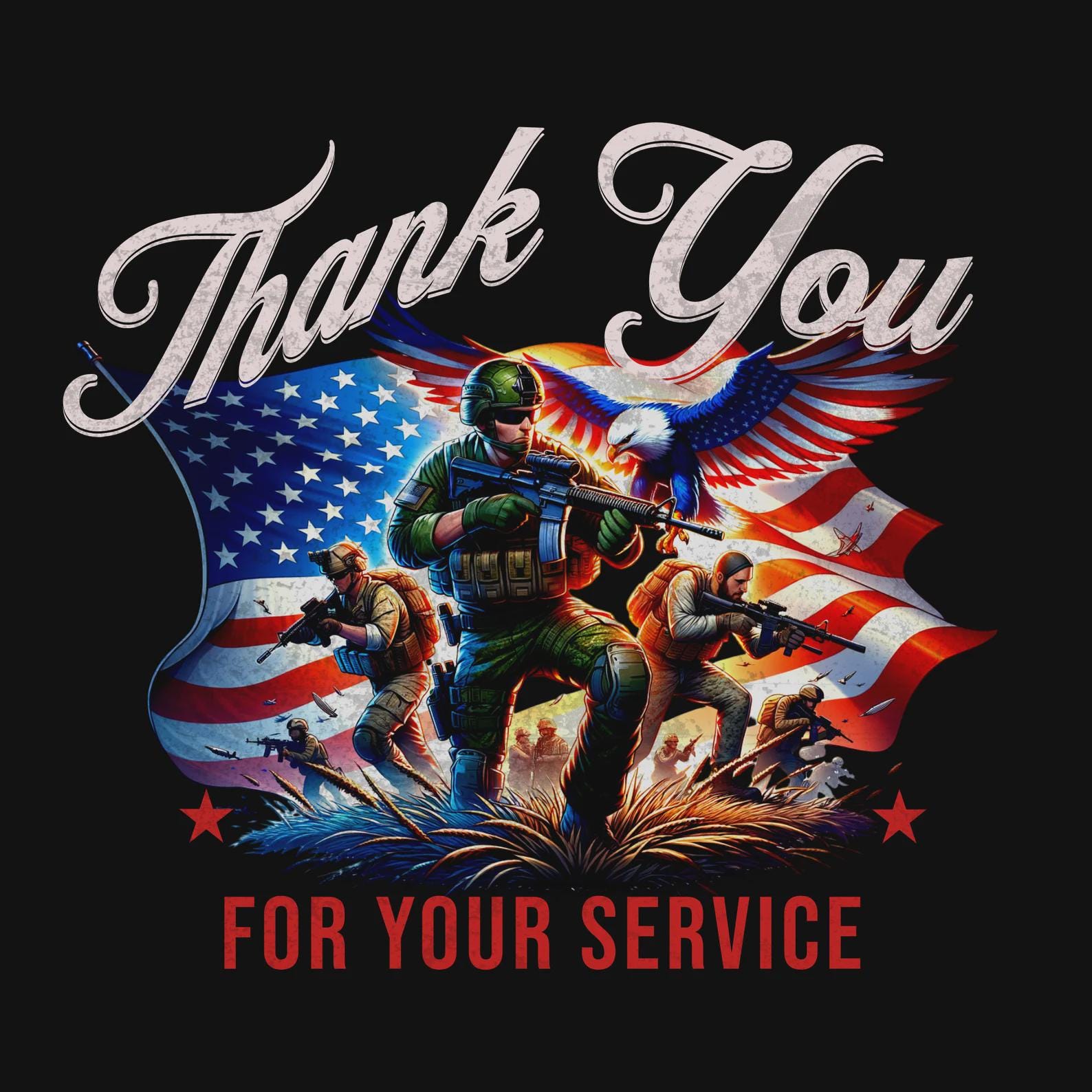 Thank You for Your Service PNG | Vintage US Flag Design | Patriotic ...
