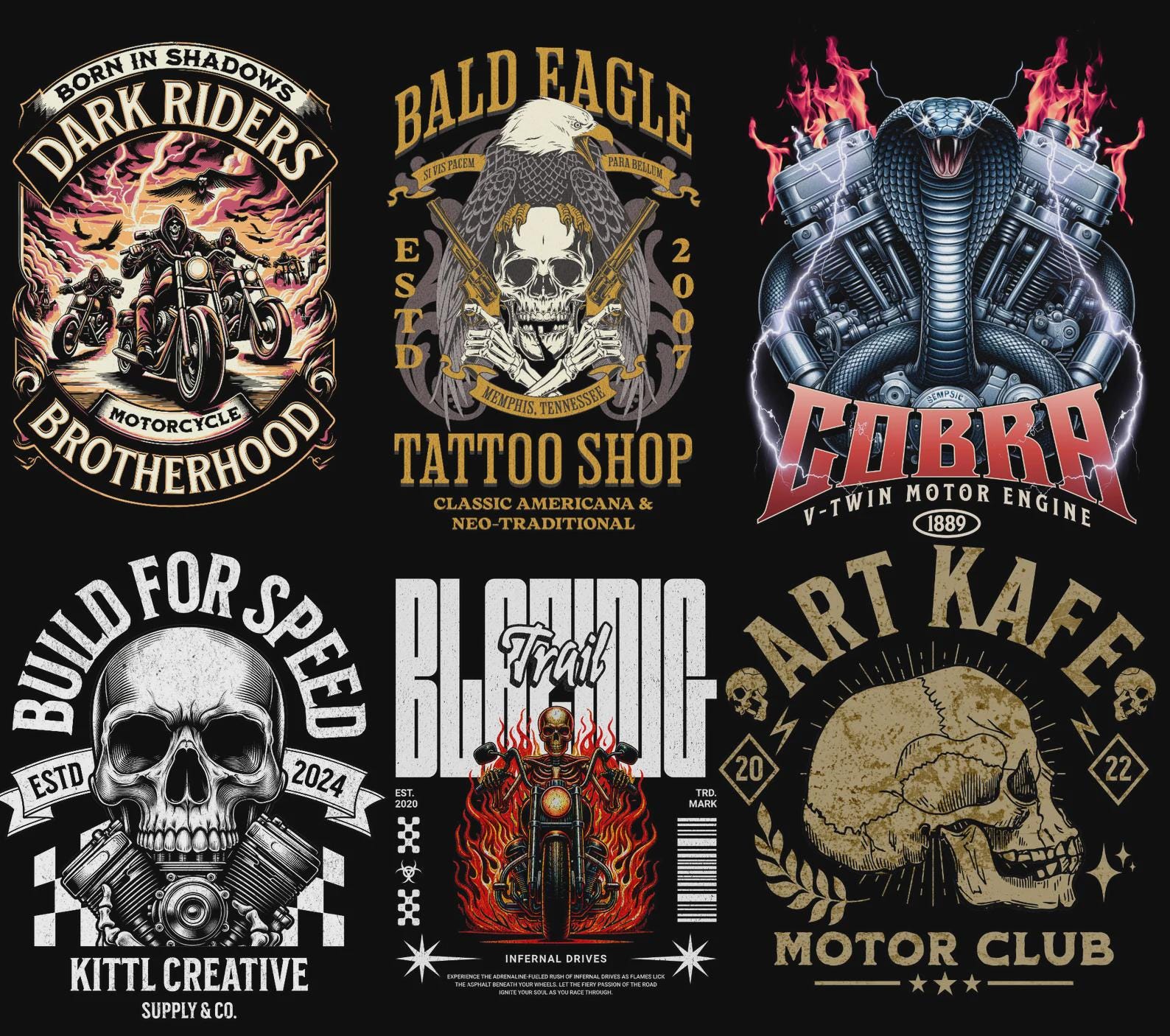 Streetwear Motorcycle Biker T-shirt Bundle | PNG Graphic Pack for Biker ...