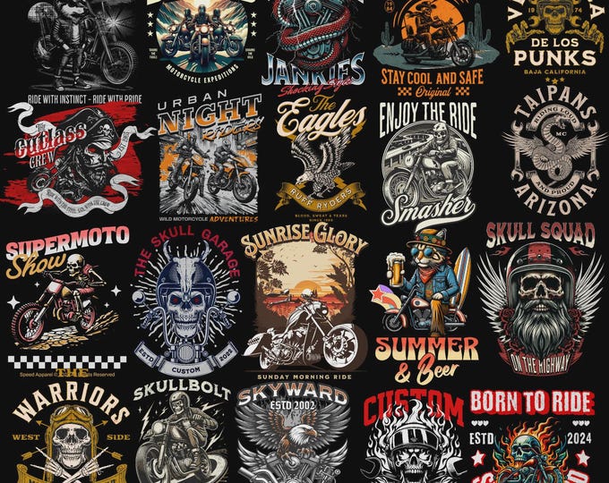 Streetwear Motorcycle Biker T-shirt Bundle | PNG Graphic Pack for Biker ...