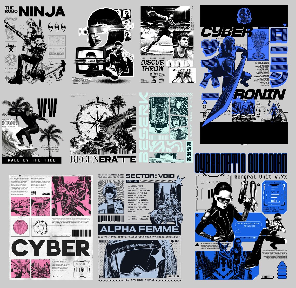 Cyberpunk Streetwear Design Pack – 13 Transparent Designs - Etsy