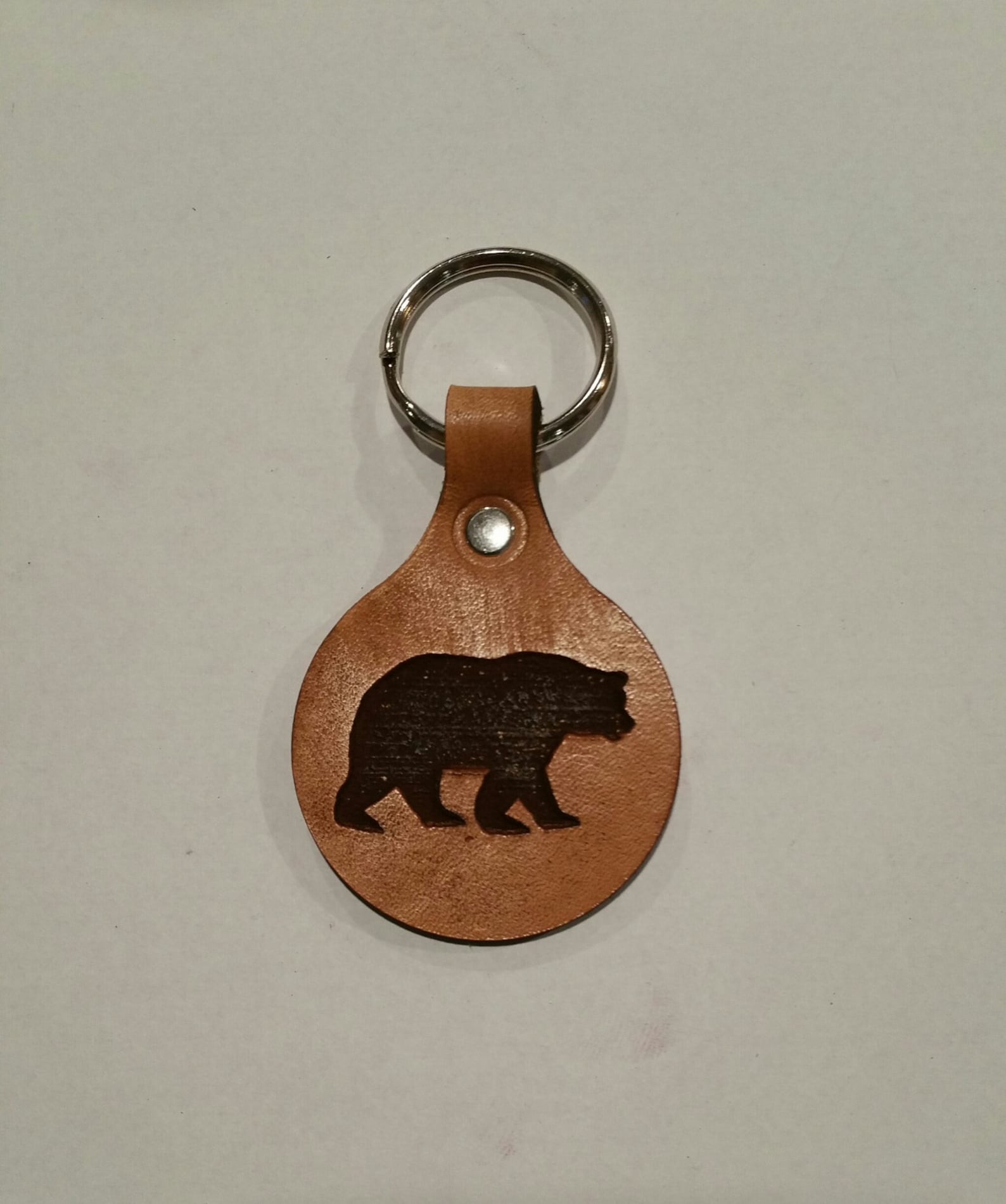 Bear Grizzly Leather Keychain Custom Engraved Engraving FOB - Etsy
