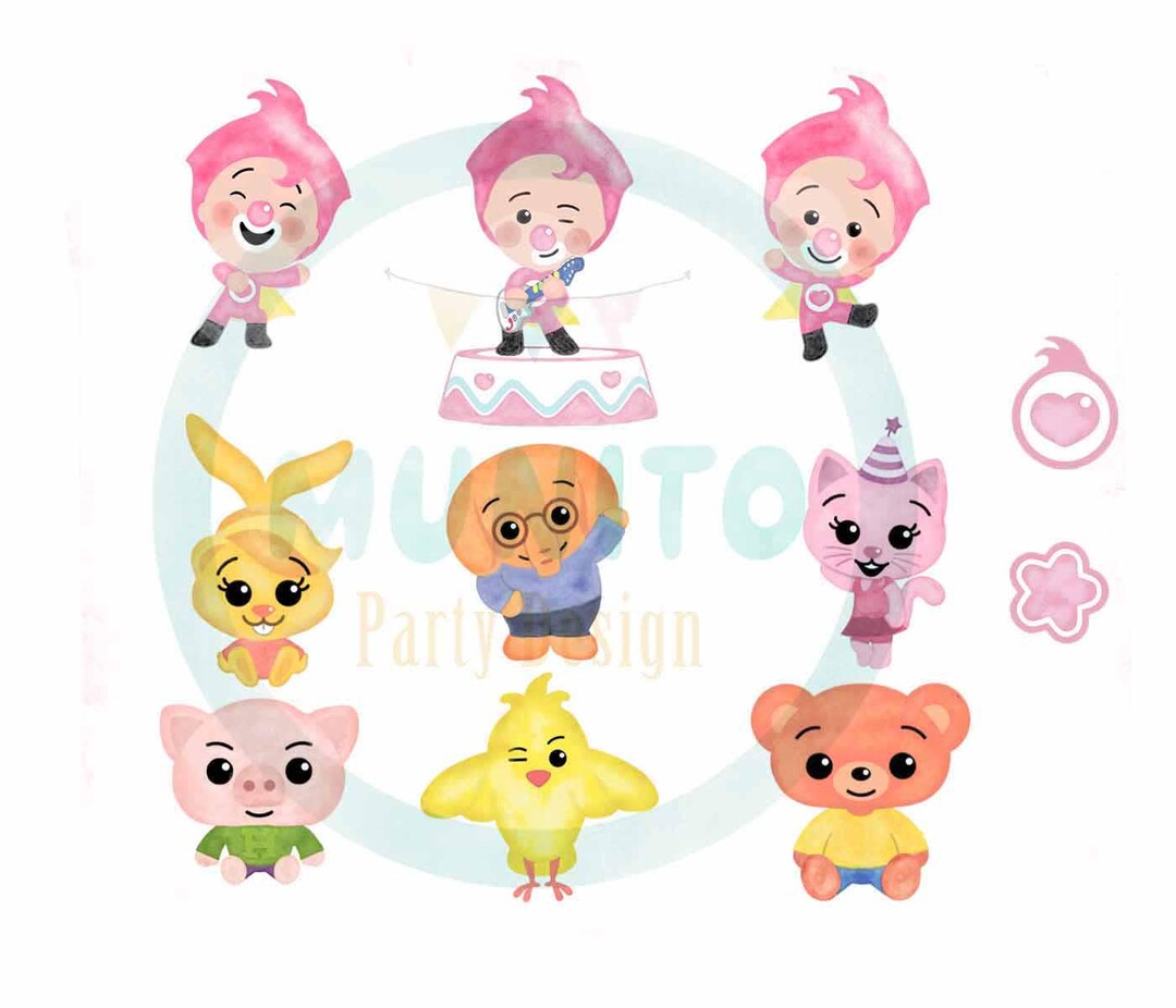 Plim Plim Pink Watercolor Clipart - 12 PNG Characters | Pastel Birthday ...