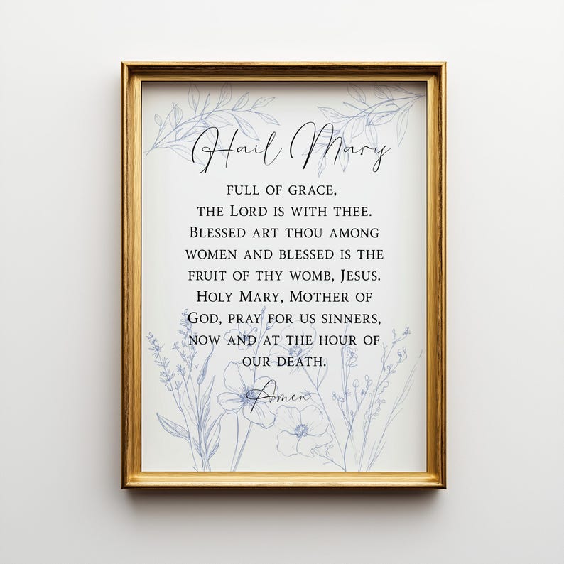 Hail Mary Prayer Art: Catholic Wall Decor Printable (digital Download ...