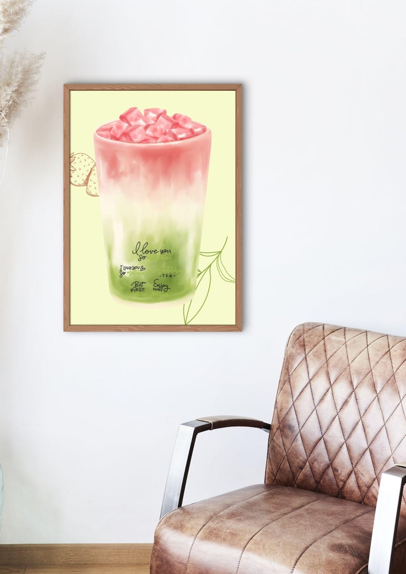 Strawberry Matcha Poster – Digital Drink Poster Strawberry Matcha ...