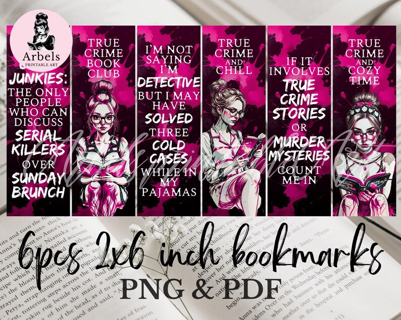 6pcs True Crime Bookmark Bundle Instant Download PNG Bookmark Set ...