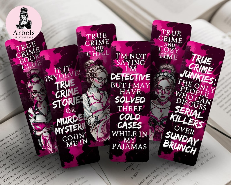 6pcs True Crime Bookmark Bundle Instant Download PNG Bookmark Set ...
