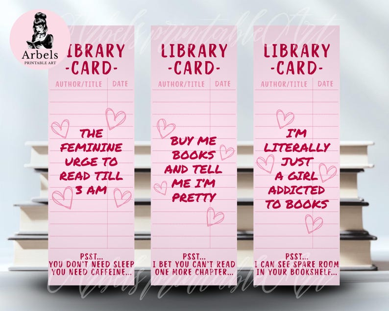 3pcs Library Card PNG Bookmark Printable Bookmark PNG Book Lover ...