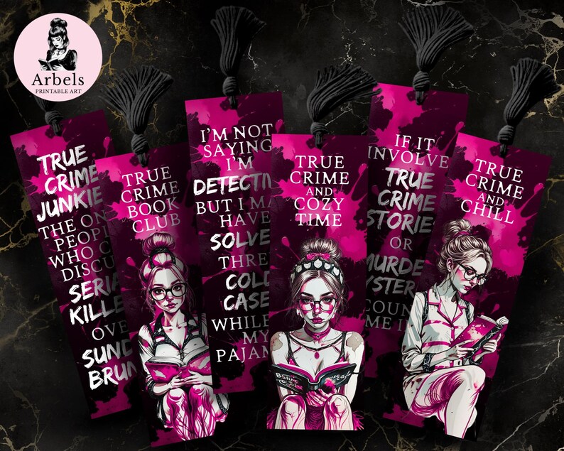 6pcs True Crime Bookmark Bundle Instant Download PNG Bookmark Set ...