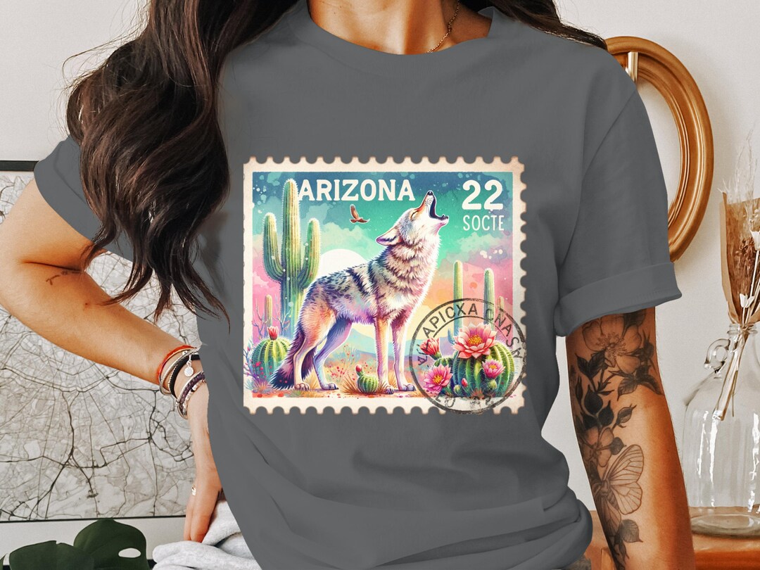 Arizona State Stamp PNG: Vintage Wolf & Cactus Sublimation Design ...