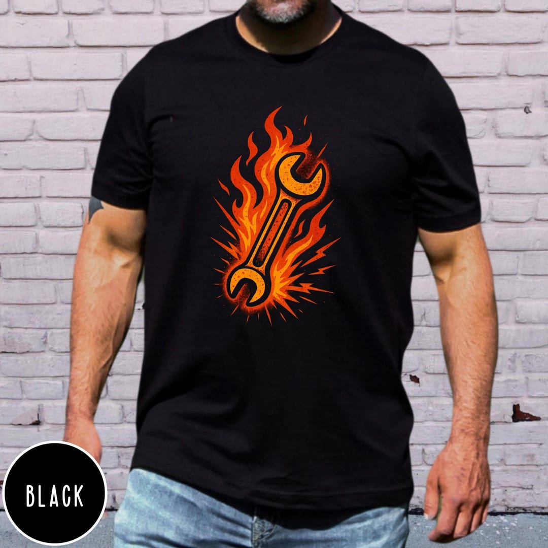 Flaming Wrench Graphic Tee: Hot Rod Mechanic Comfort Colors Shirt - Etsy