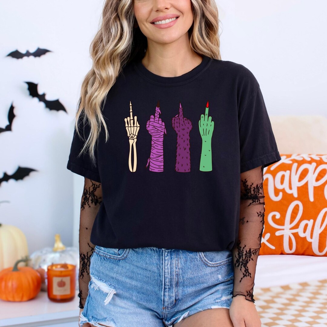 Funny Halloween Middle Finger Shirt: Spooky Gothic Graphic Tee - Etsy