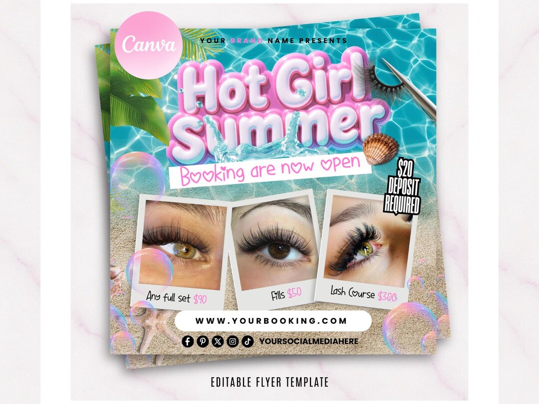 Lash Summer Flyer, Hot Girl Lash Summer Flyer, Lash Booking Summer ...