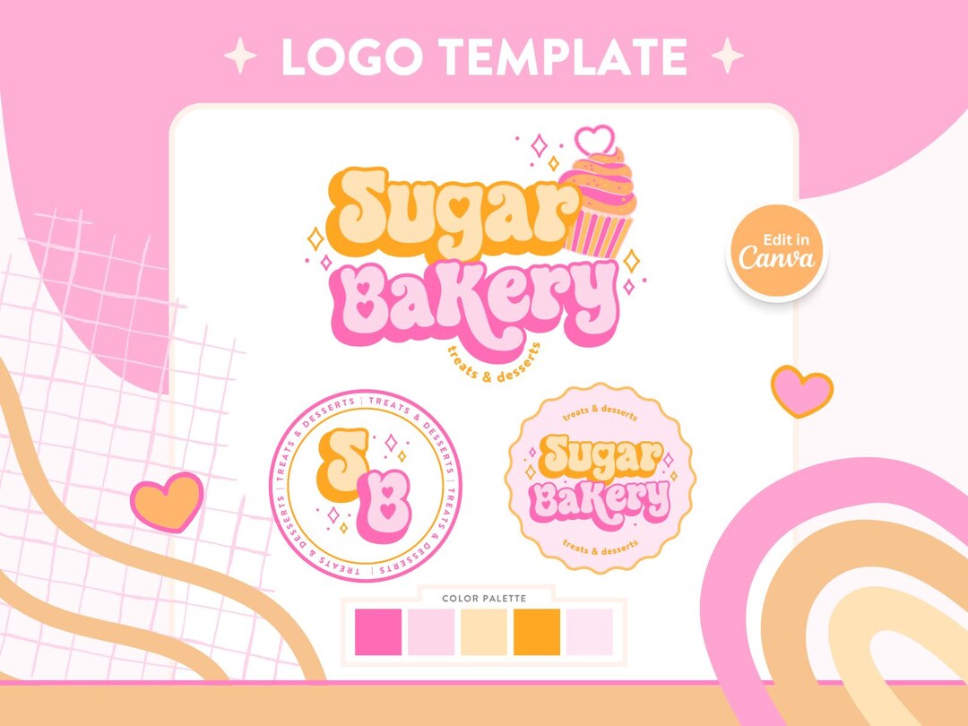 Sugar Bakery Retro Logo, Colorful Bakery Logo, Bright Logo Design ...