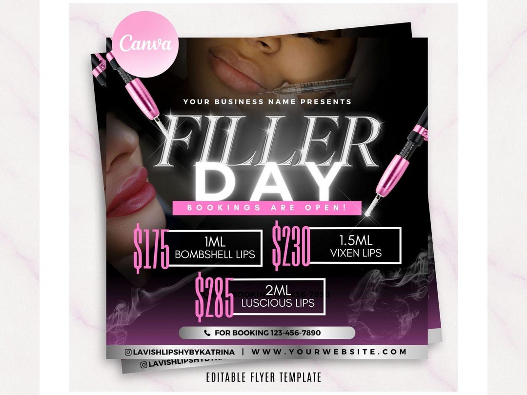 DIY Lip Filler Day Flyer, Lip Filler Specials Flyer, Hyaluronic Pen ...