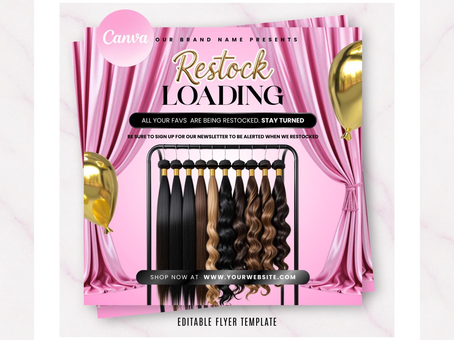 Hair Extension Flyer Template, Restock Alert Flyer, Hair Extension ...