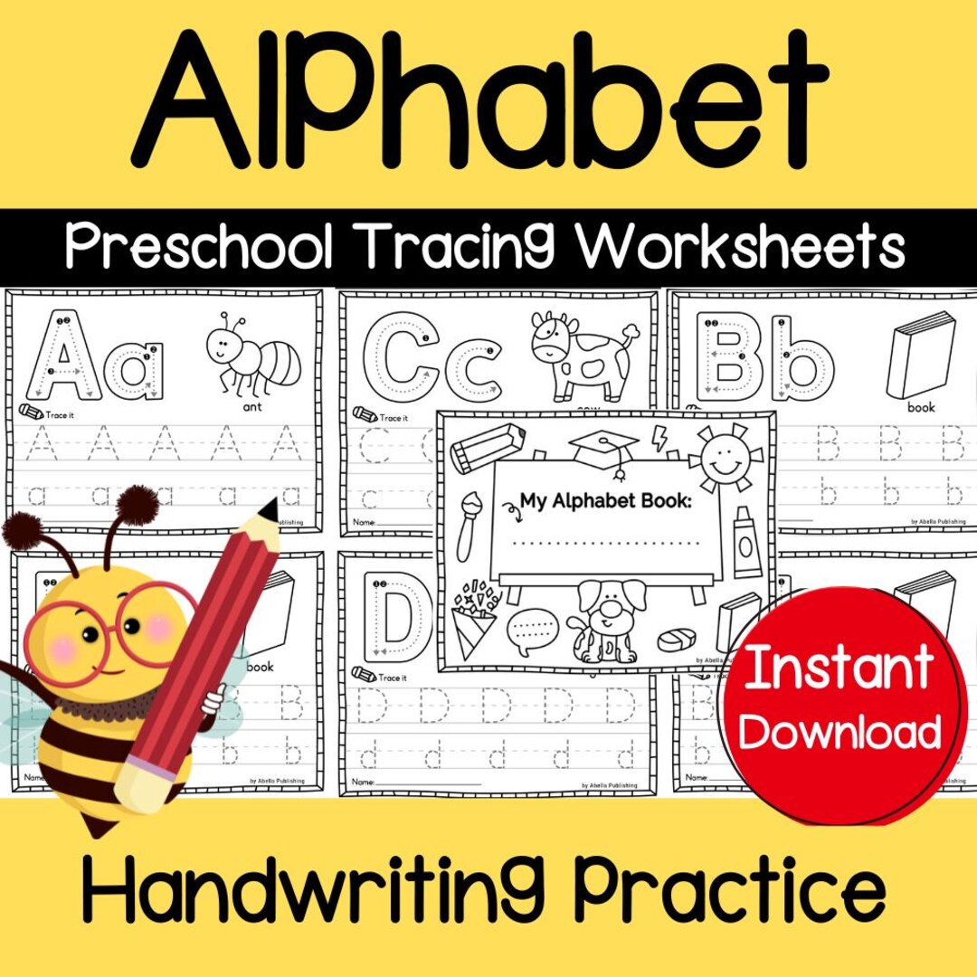 A-Z Preschool Alphabet Tracing Worksheets - Etsy