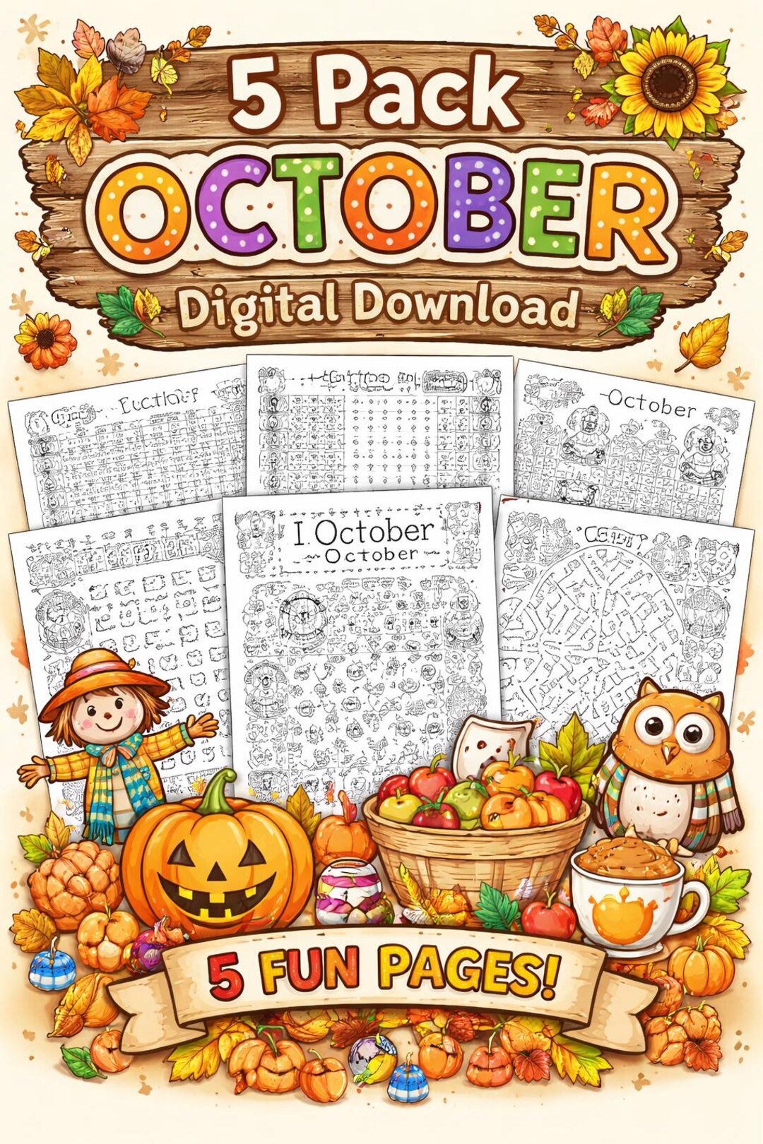 October Activity Pack – 5 Printable Pages for Preschool and ...
