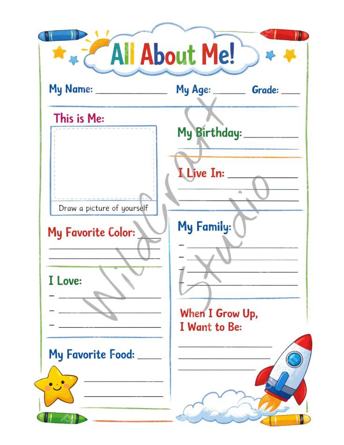 All About Me Worksheet for Kids | Printable Writing Assignment | Back ...
