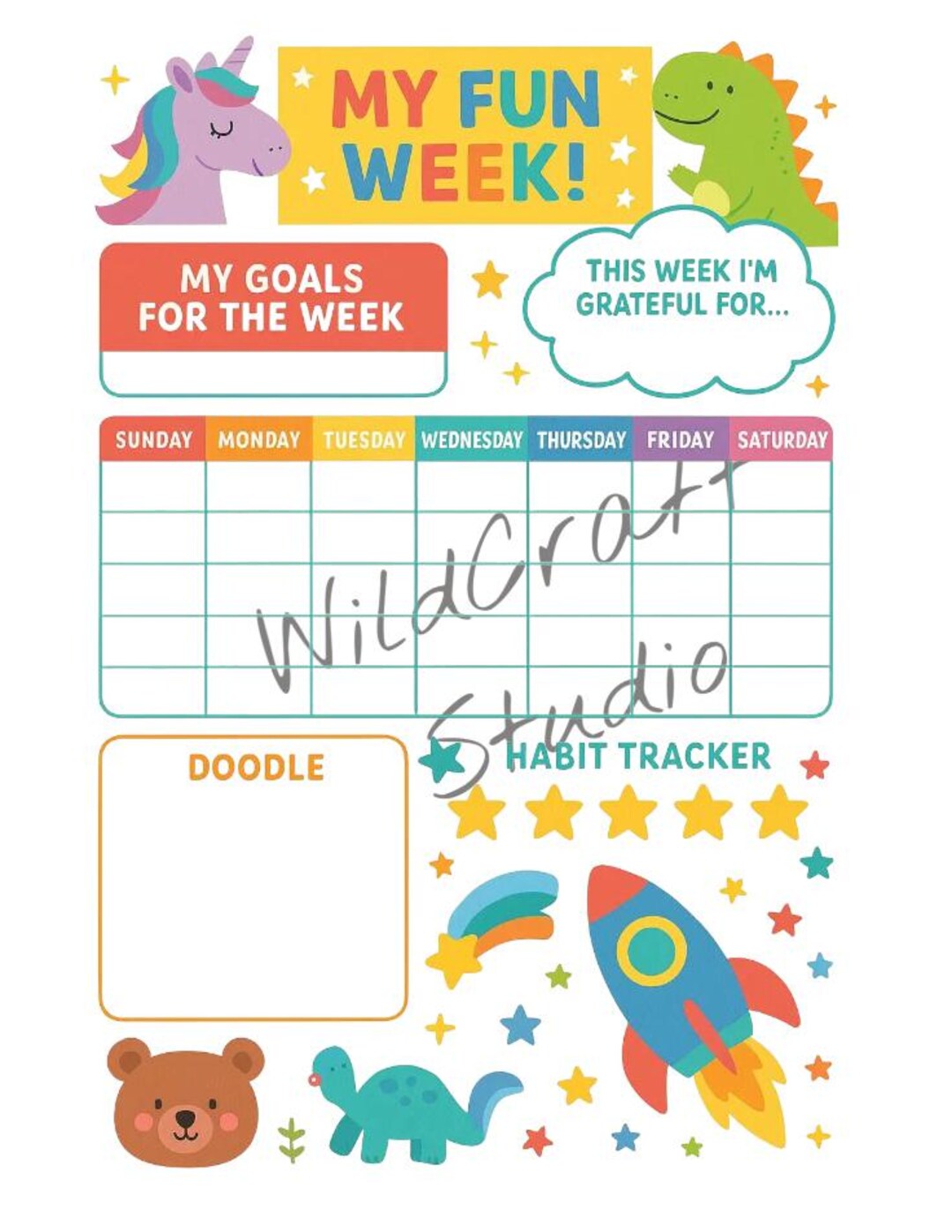 My Fun Week Kids Planner Printable - Etsy