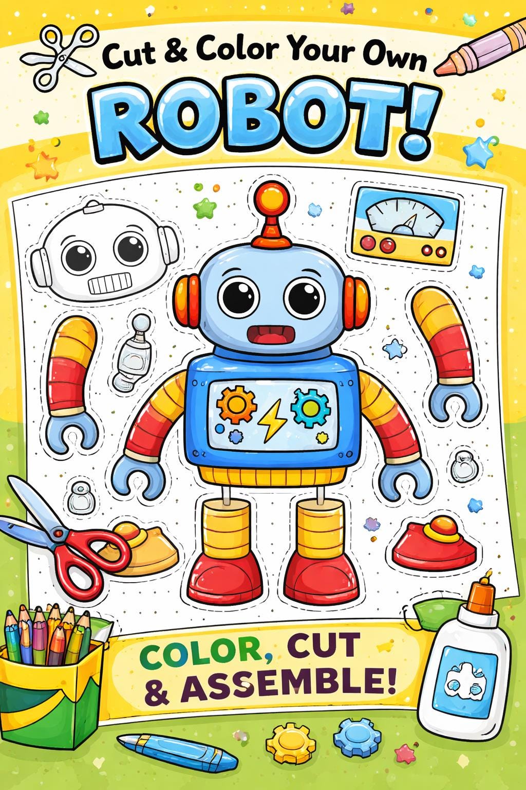 Cut and Color Robot Craft for Kids | Printable Robot Activity | Color ...