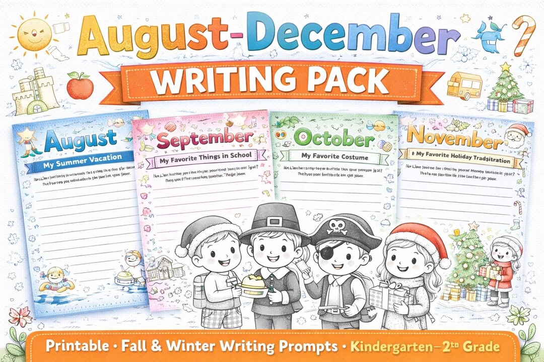 No Prep August–december Writing Prompts for Kids | Fall & Winter ...