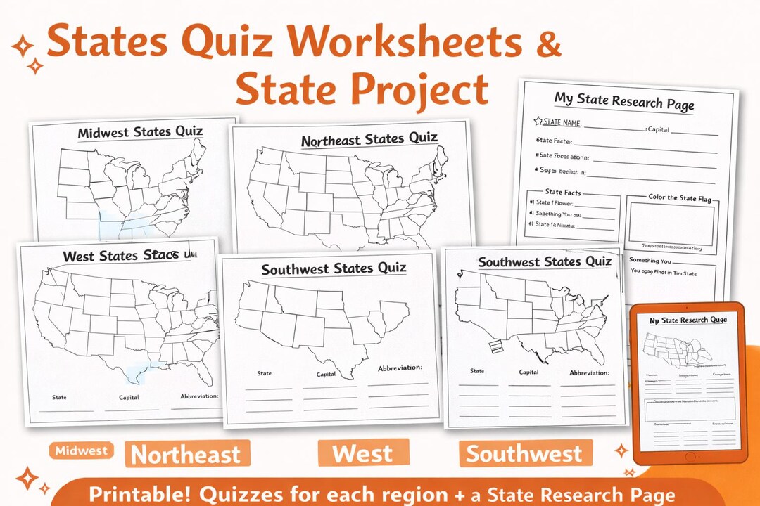 U.S. States Quizzes & State Research Project | Printable Geography ...