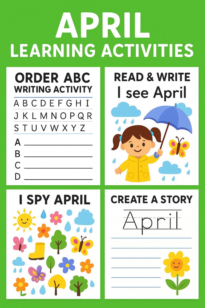 April Learning Activities for Kids – ABC Writing, Reading, I Spy, Story ...