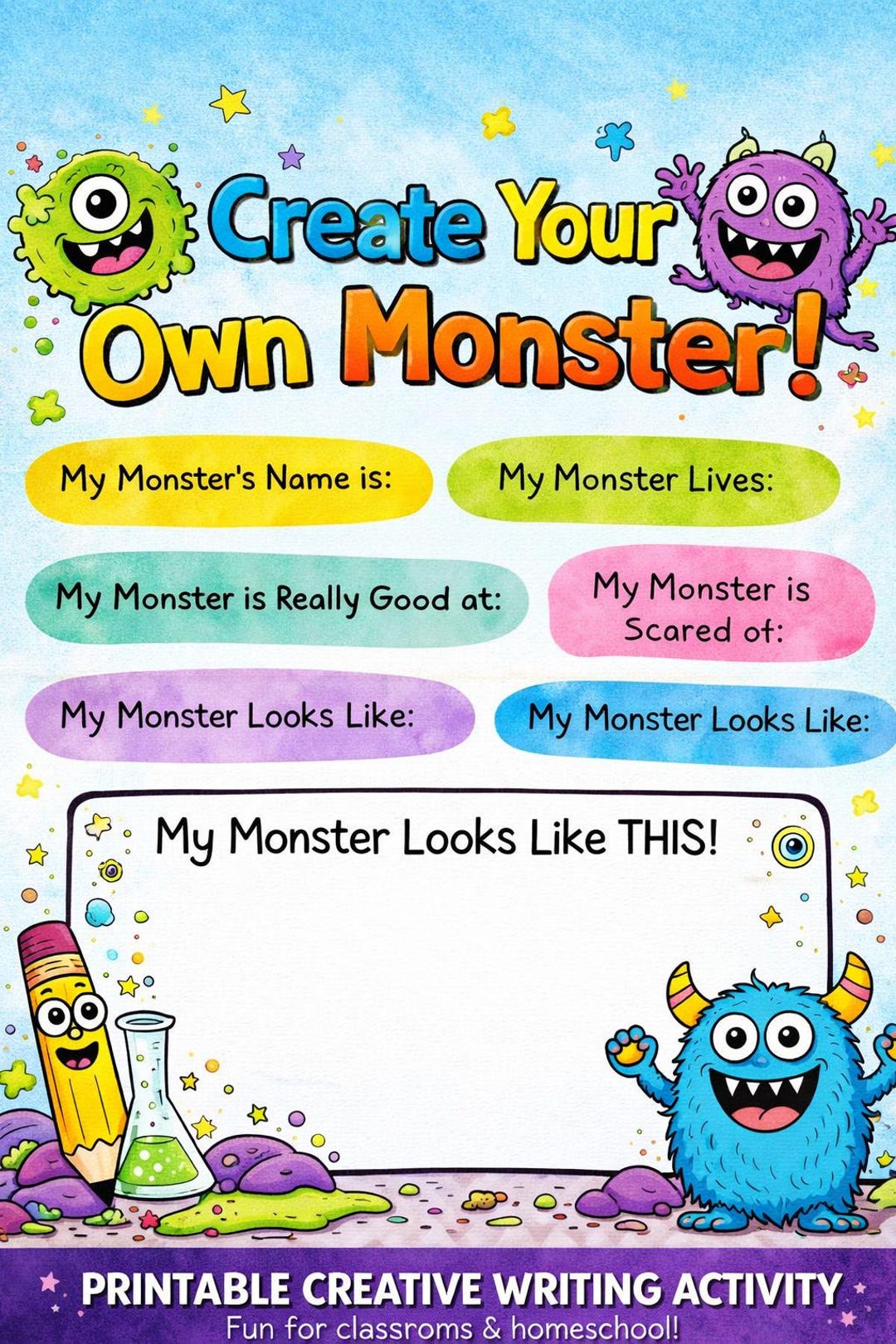 No Prep Create Your Own Monster Writing Activity | Printable Monster ...