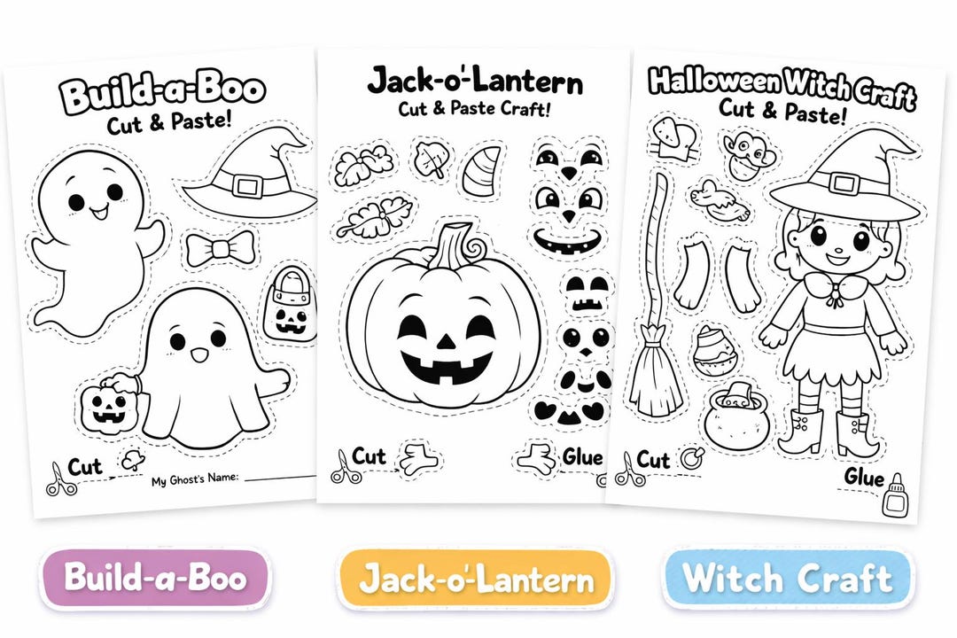 Halloween Cut and Paste Crafts for Kids – Ghost, Pumpkin, Witch ...