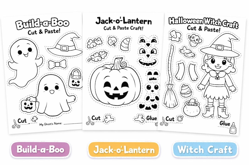 Halloween Cut and Paste Crafts for Kids – Ghost, Pumpkin, Witch ...
