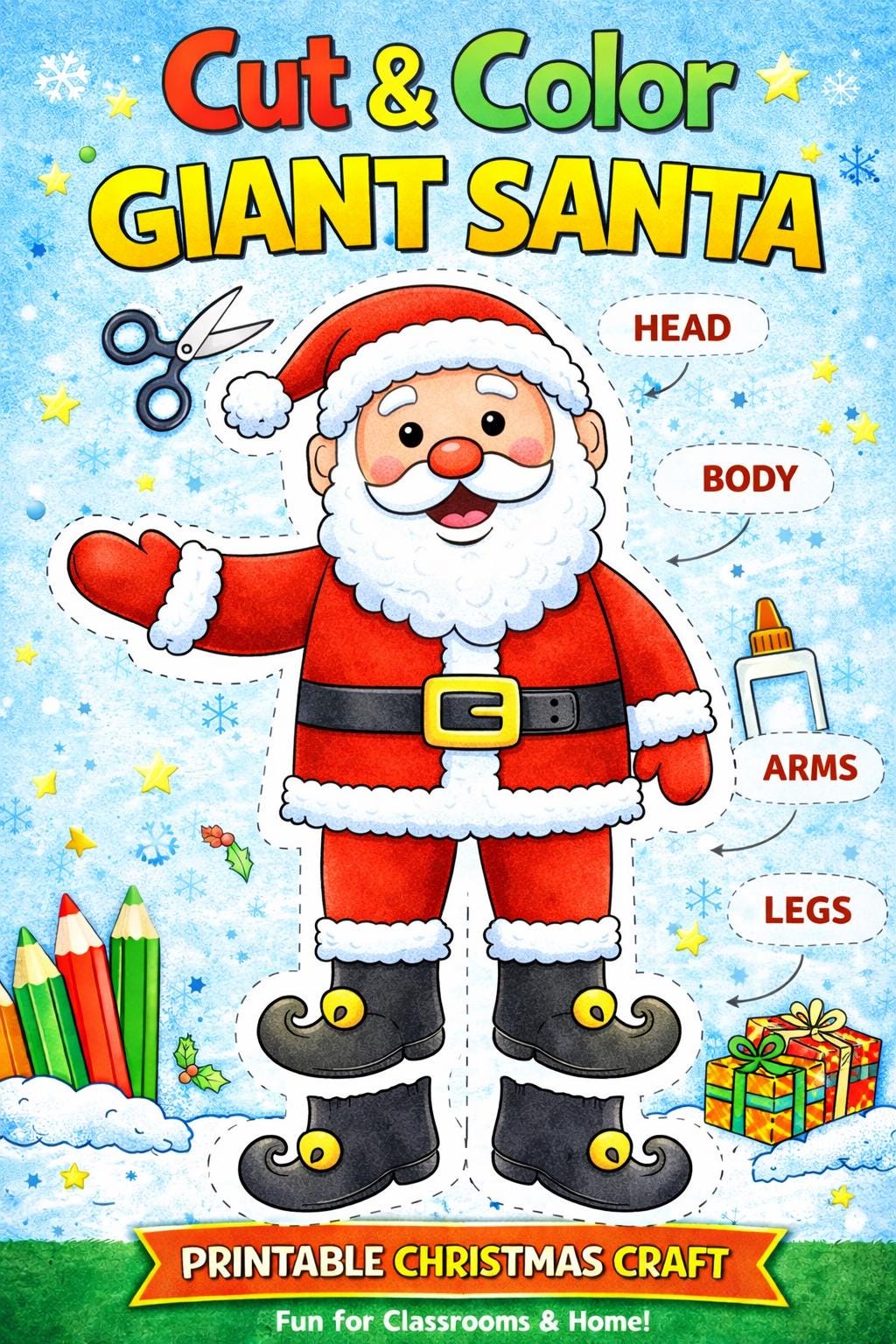 Giant Cut-out Santa Kids Craft | Large Printable Christmas Activity ...