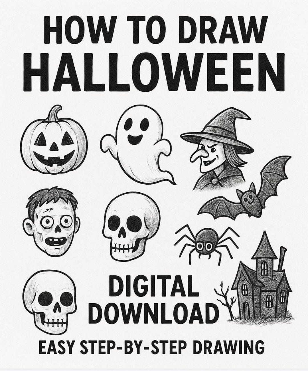 How to Draw Halloween Guide | Easy Step-by-step Art (digital Download ...