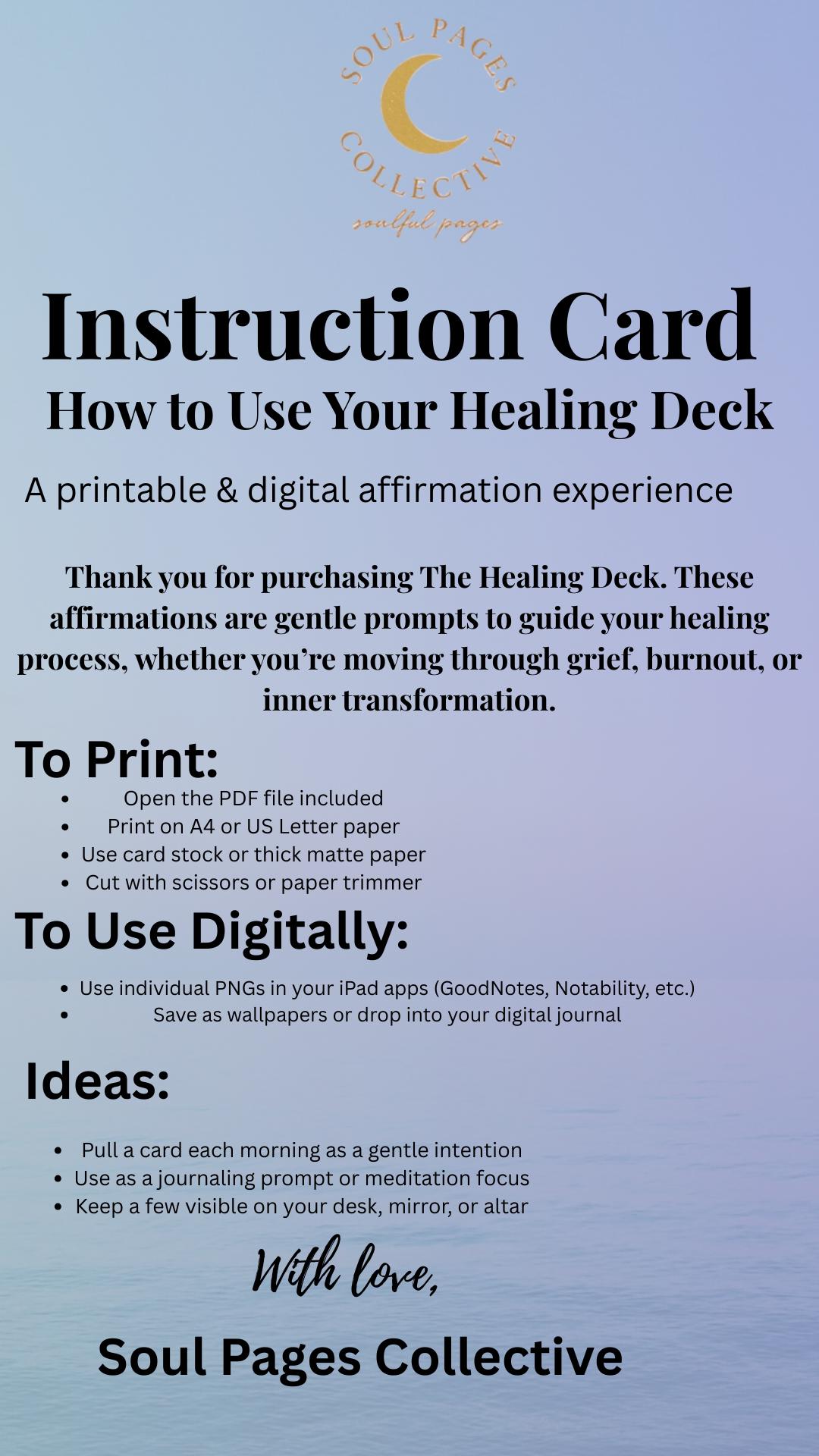 The Healing Deck | Printable Affirmation Cards | 30 Gentle Prompts for ...