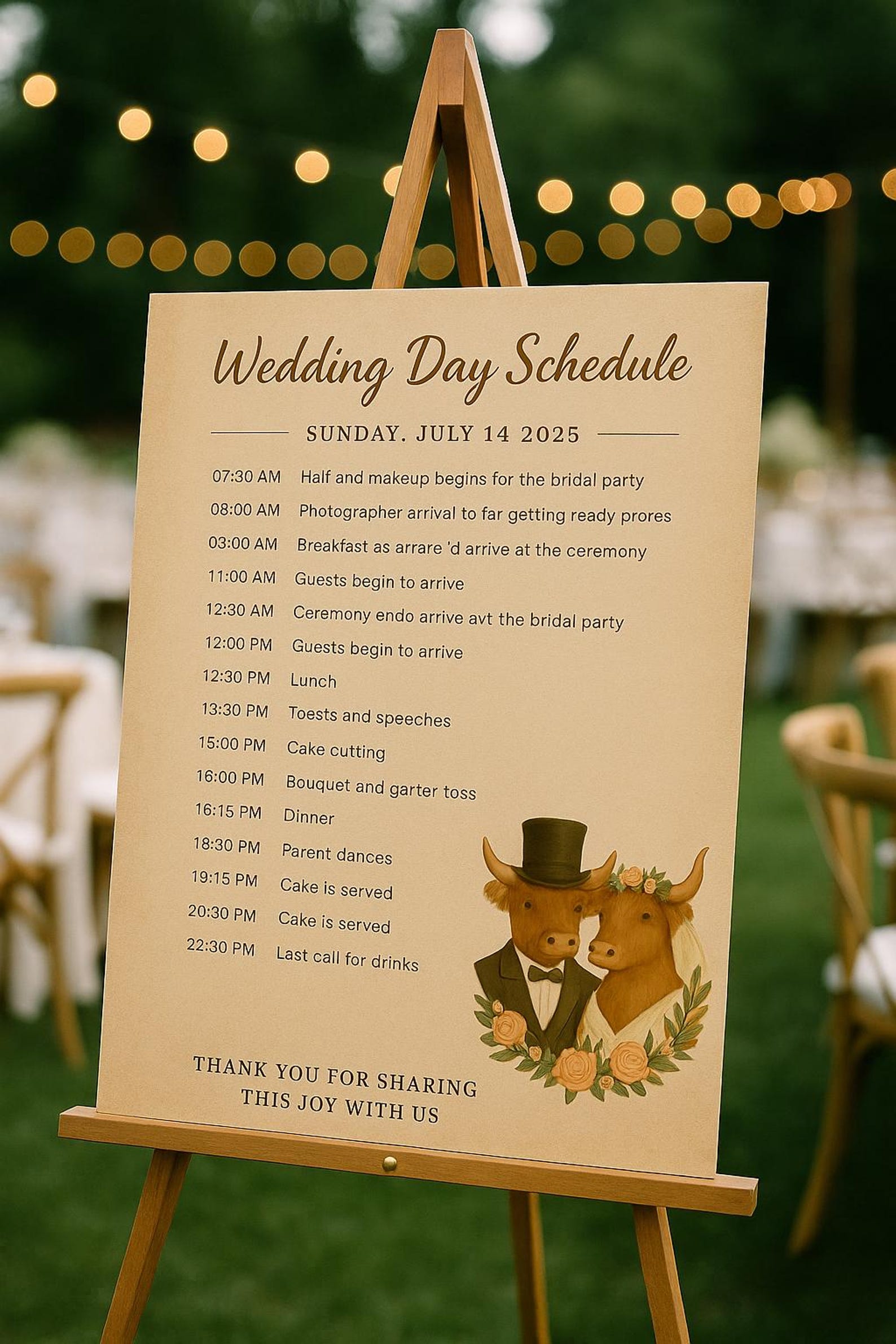 Highland Cow Wedding Day Schedule – Canva Editable Template | Rustic ...