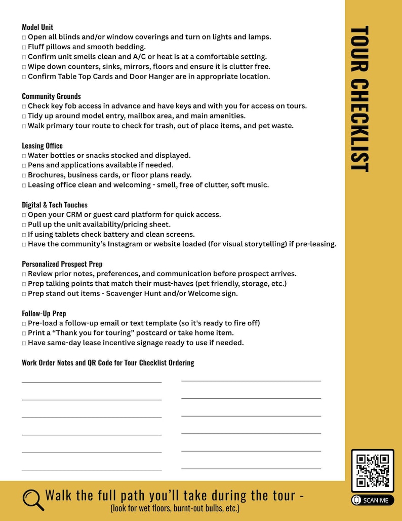 Leasing Agent Tour Daily Checklist, Printable Leasing Guide for Leasing ...