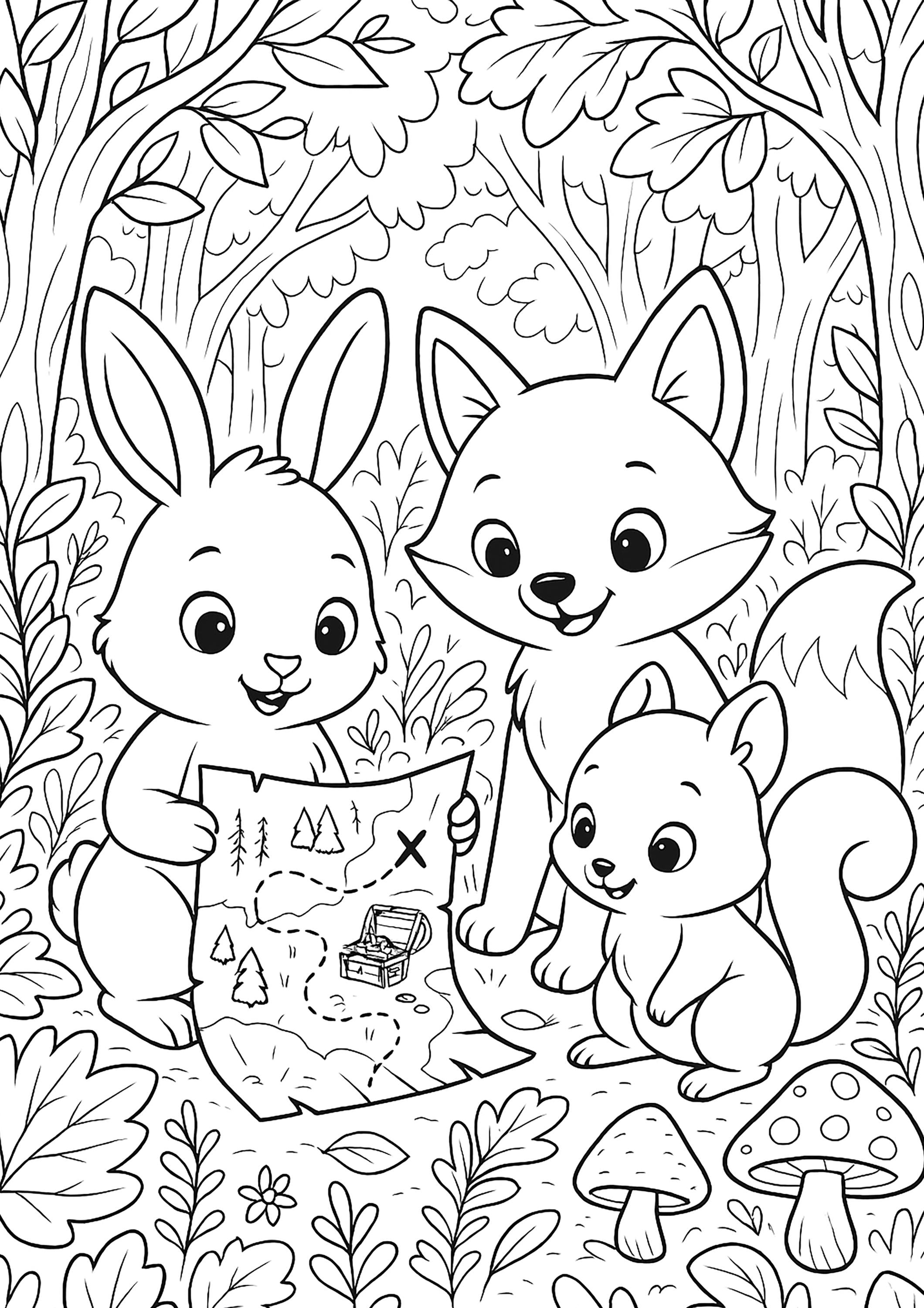 Forest Animals Coloring Pages for Kids | Woodland Adventure (digital ...